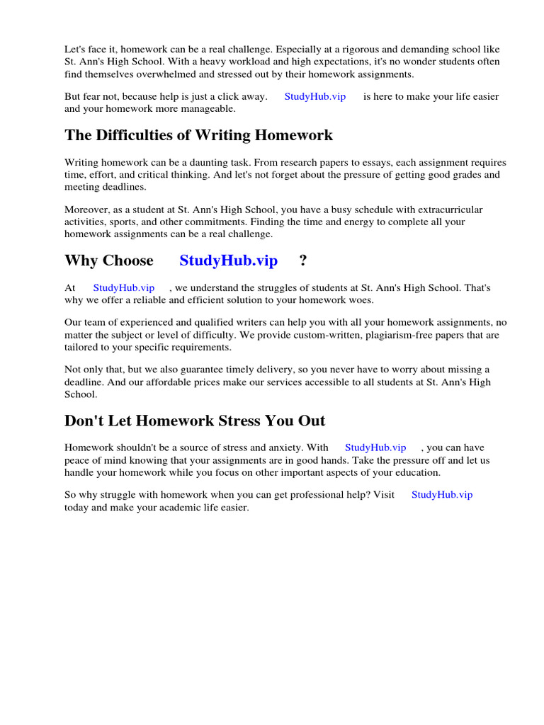 ST Anns High School Homework | PDF | Homework