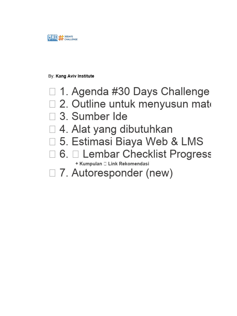 #30DaysChallenge Worksheet - Untuk Peserta | PDF