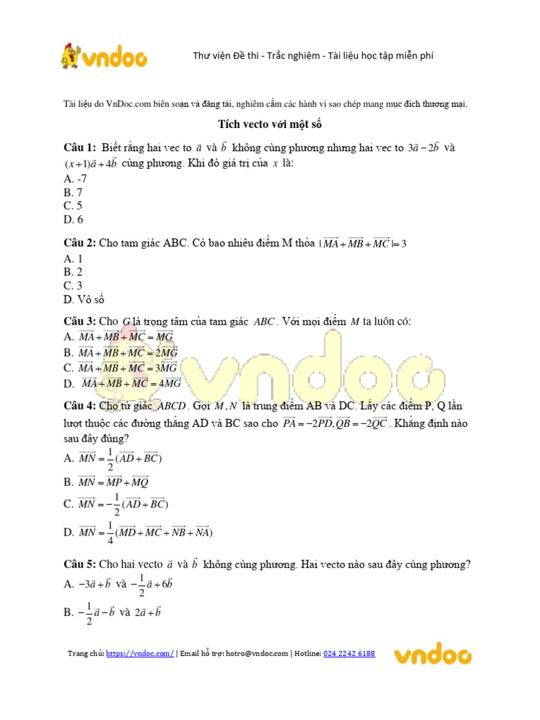 Bai Tap Tich Cua Vecto Voi Mot So | PDF