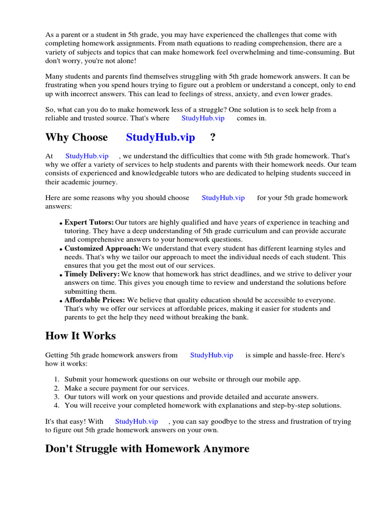 5th Grade Homework Answers | PDF | Homework | Mathematics