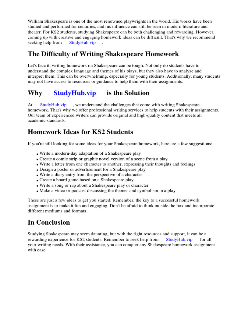 Shakespeare Homework Ideas Ks2 | PDF | William Shakespeare