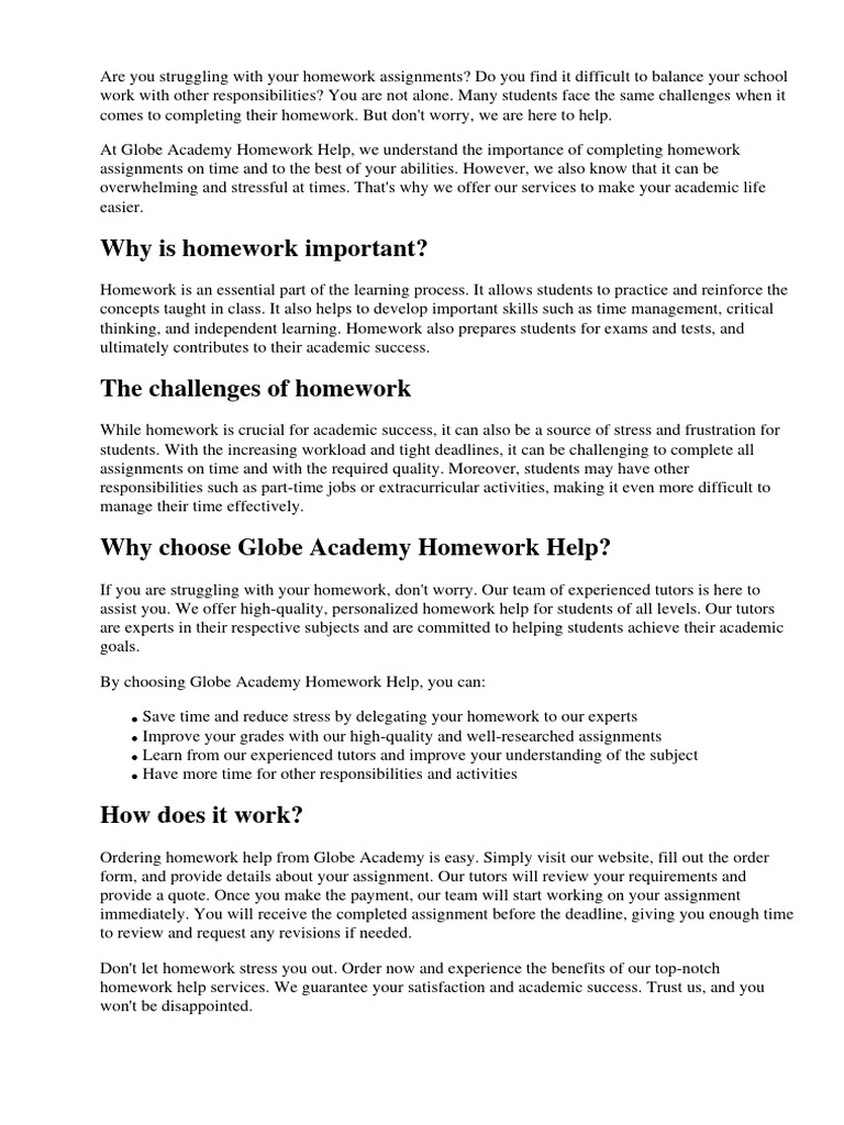 Globe Academy Homework | PDF | Homework | Schools