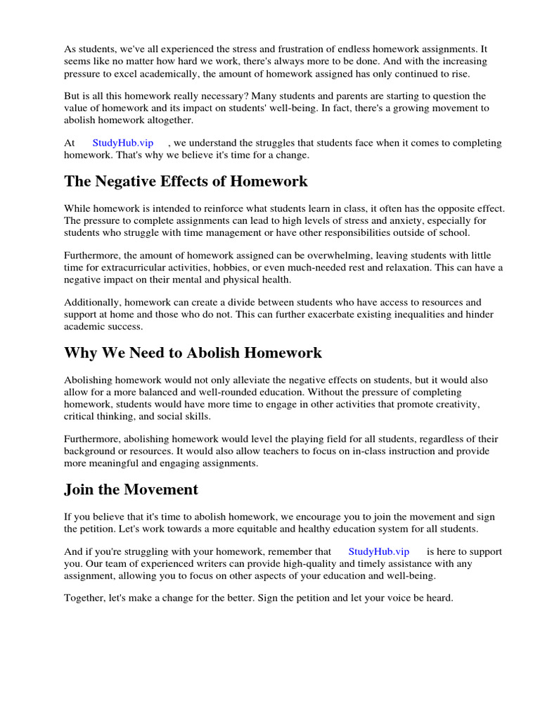 Abolish Homework Petition | PDF | Homework | Teachers