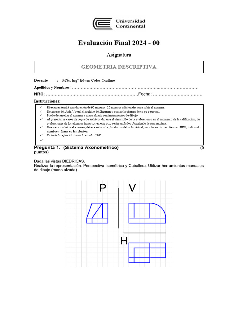 Examen Final Ciclo Verano G Descriptiva | PDF | Perspectiva (Gráfica) | Dibujo técnico
