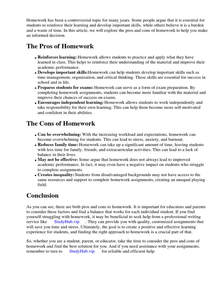 Homework Pros and Cons Article | PDF | Homework | Teachers
