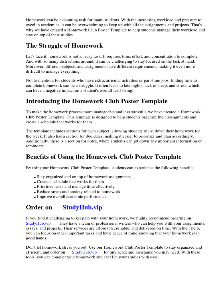 Homework Club Poster Template | PDF | Homework | Http Cookie