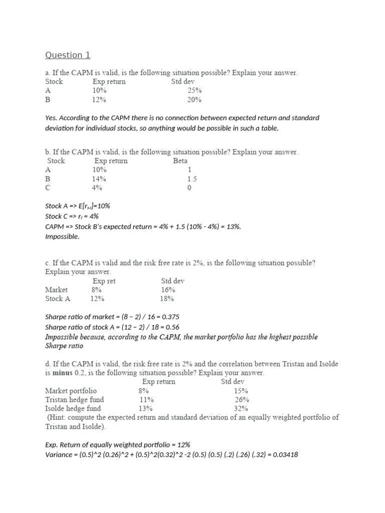 441 Final Sample Questions | PDF | Financial Risk | Capital Asset ...