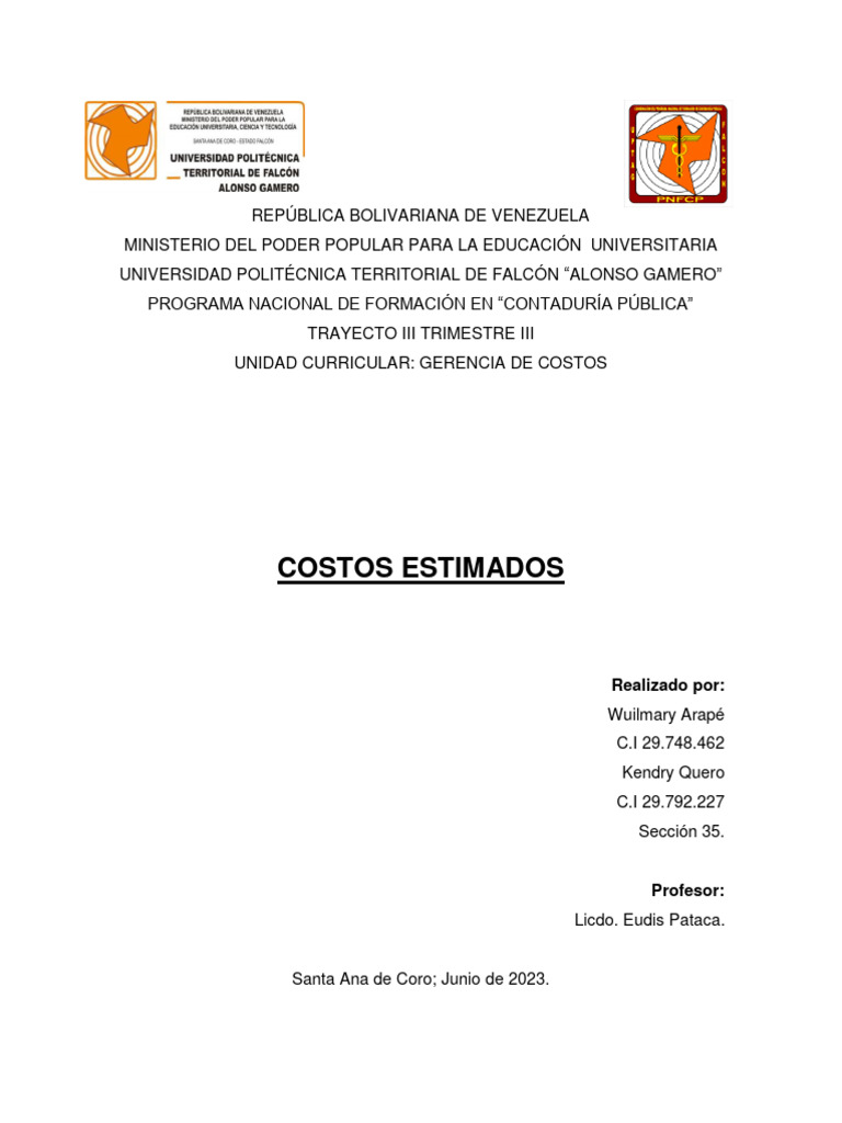 Costos Estimados | PDF | Precios | Costo