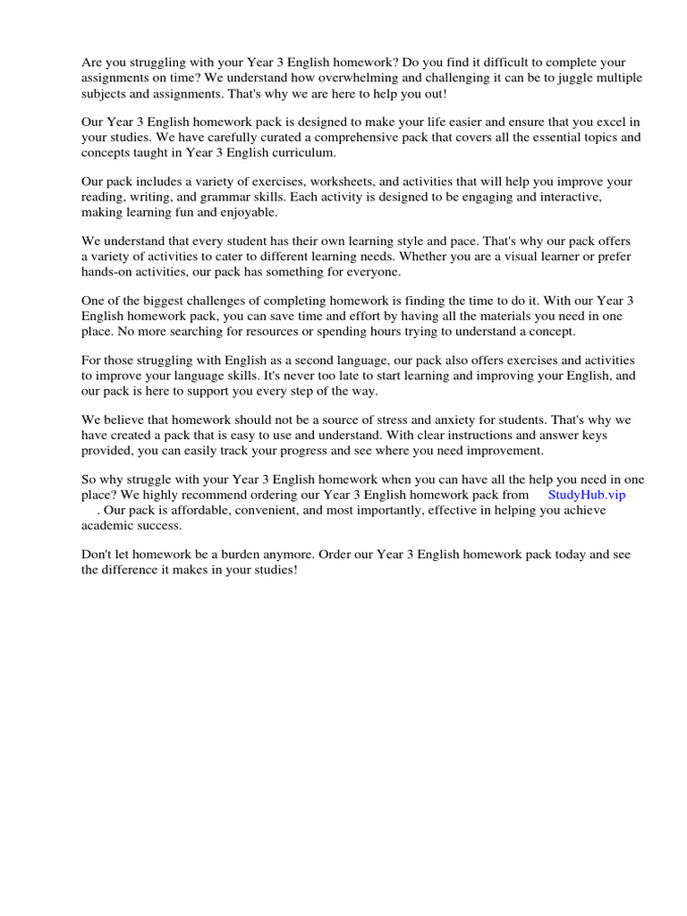 Year 3 English Homework Pack | PDF | Worksheet | Homework