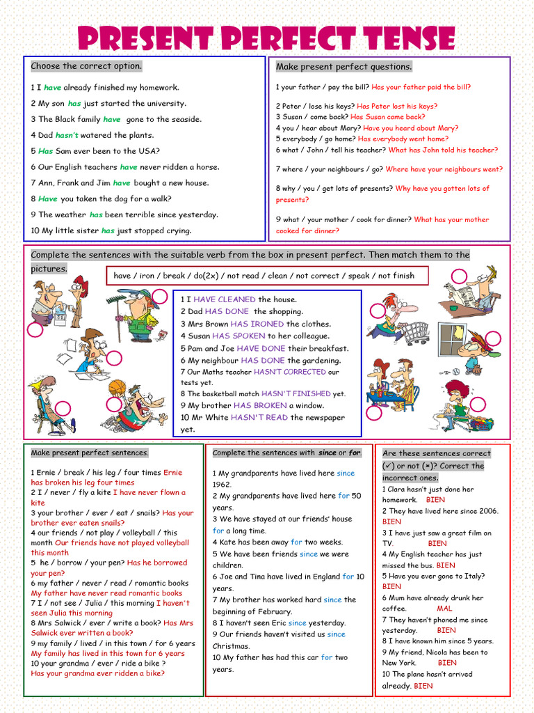 Present Perfect Tense Grammar Drills Icebreakers Oneonone Activities ...