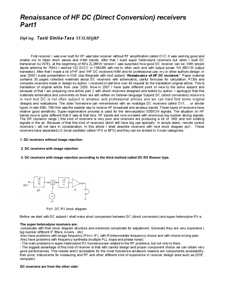 Renaissance of HF DC RX YU1LM | PDF | Amplifier | Electronic Filter