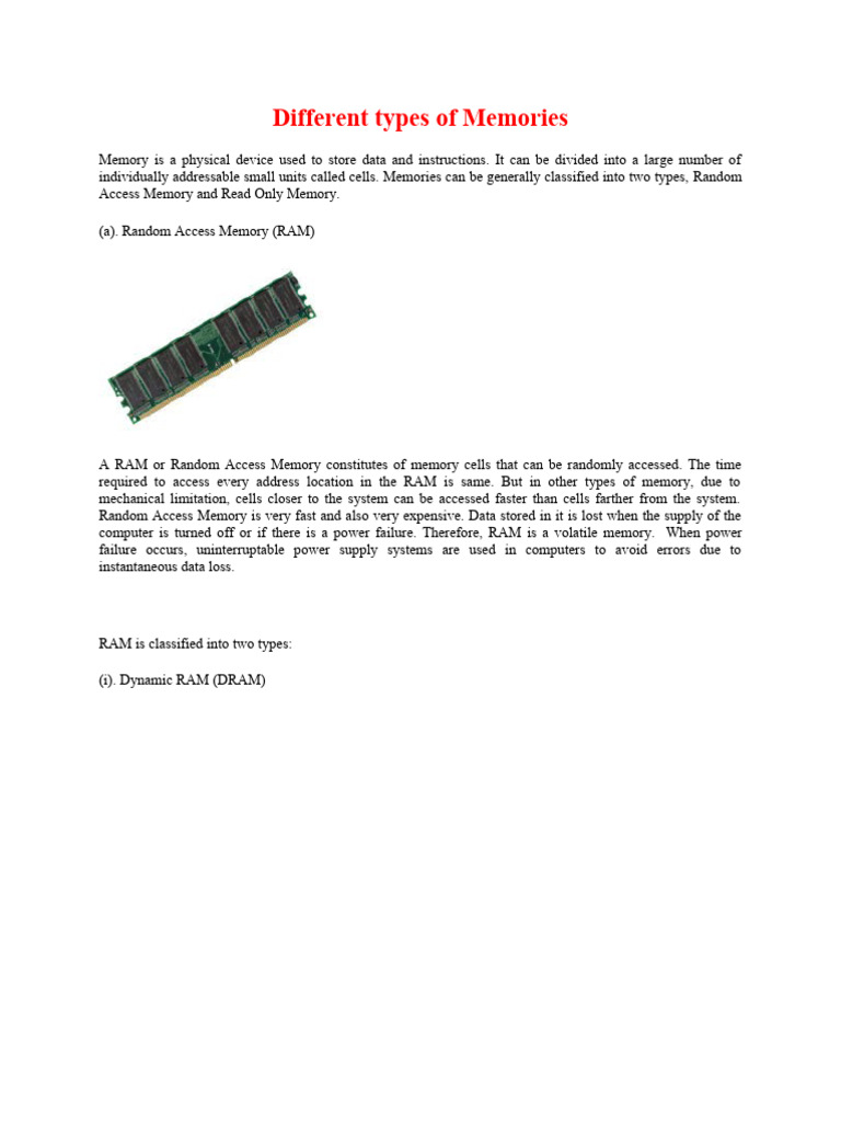 Different Types of Memories | Download Free PDF | Flash Memory | Random Access Memory