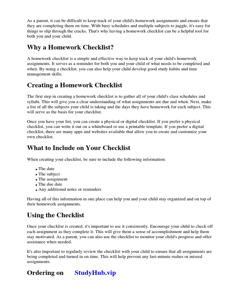 Homework Checklist For Parents | PDF | Homework | Essays