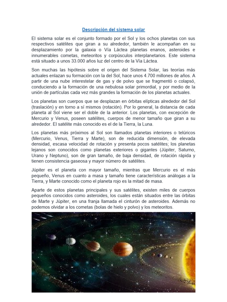 Descripción del sistema solar | PDF | Satélite natural | Planetas