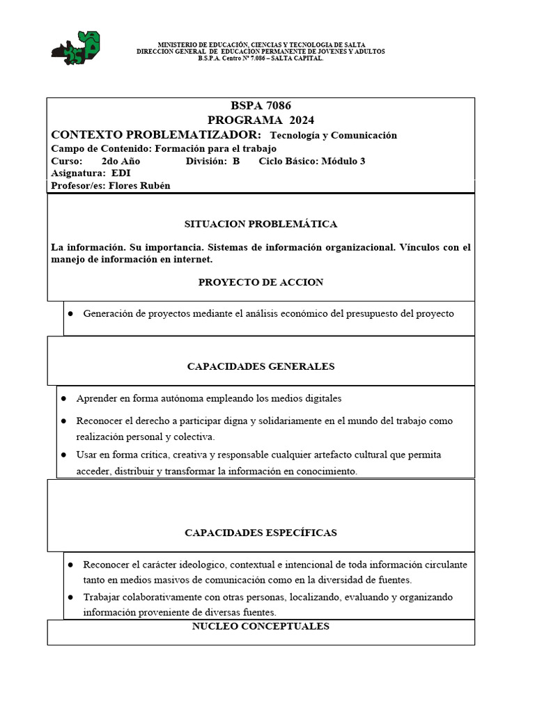 Programa BSPA 7086 - 2do Año Módulo 3 | PDF | El aprendizaje permanente ...