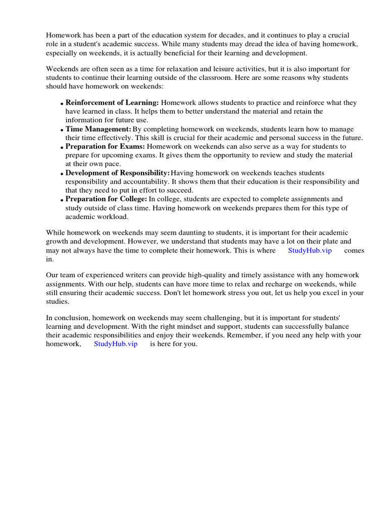 Why Students Should Have Homework On Weekends | PDF | Homework | Teachers