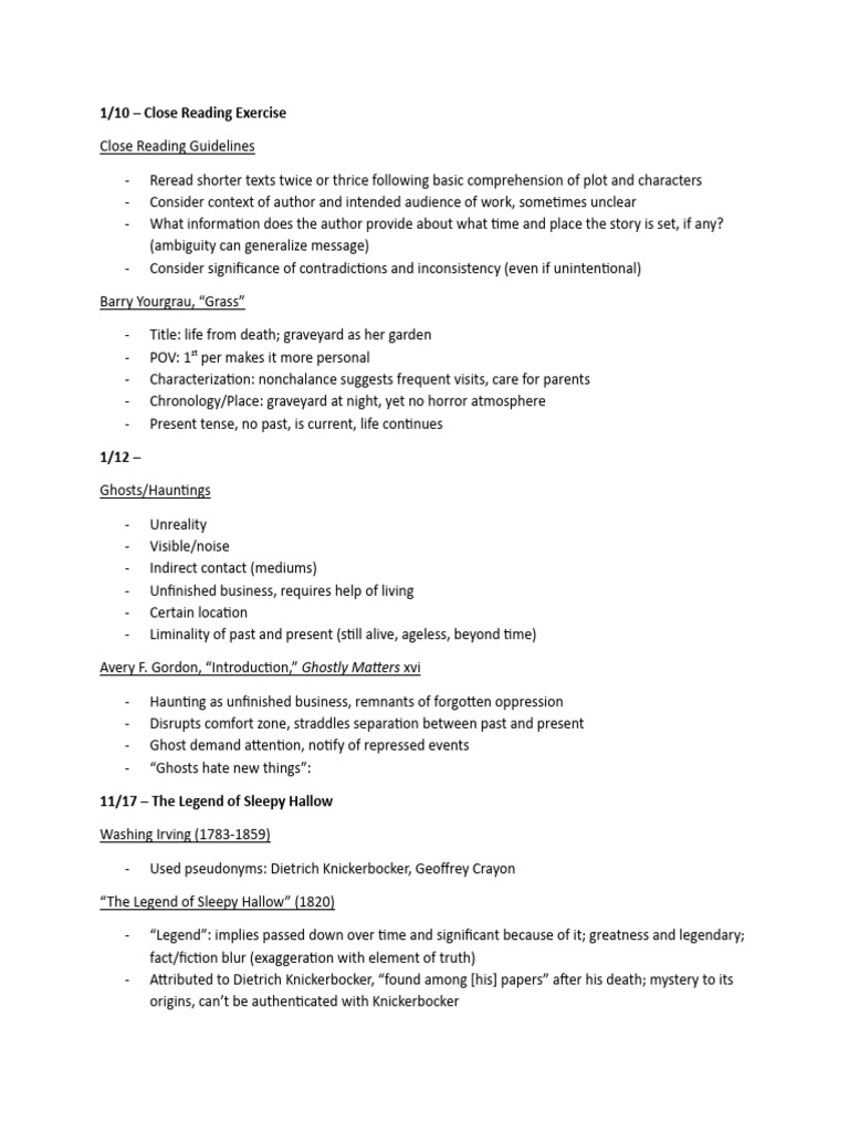 American Literature NOTES | PDF | The Legend Of Sleepy Hollow | Punctuation