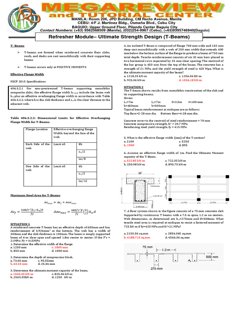 RefM 14 - Ultimate Strength Design (T-Beams) | PDF | Structural Engineering | Building Engineering