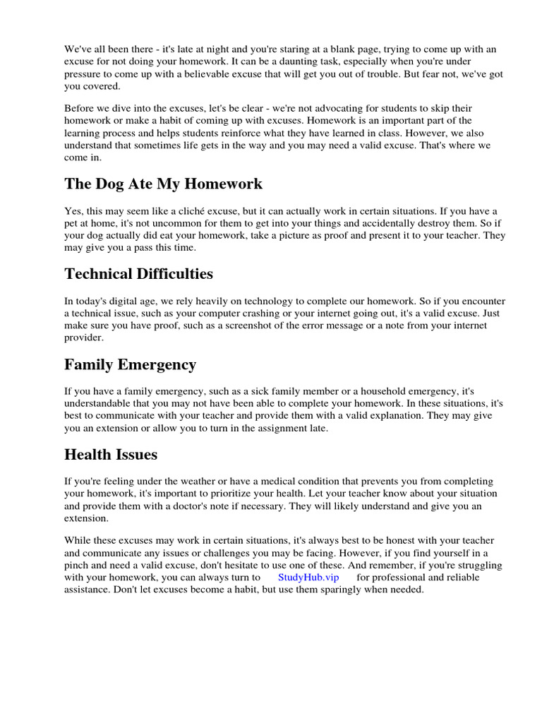 Excuses For Not Doing Homework That Actually Work | PDF | Homework ...