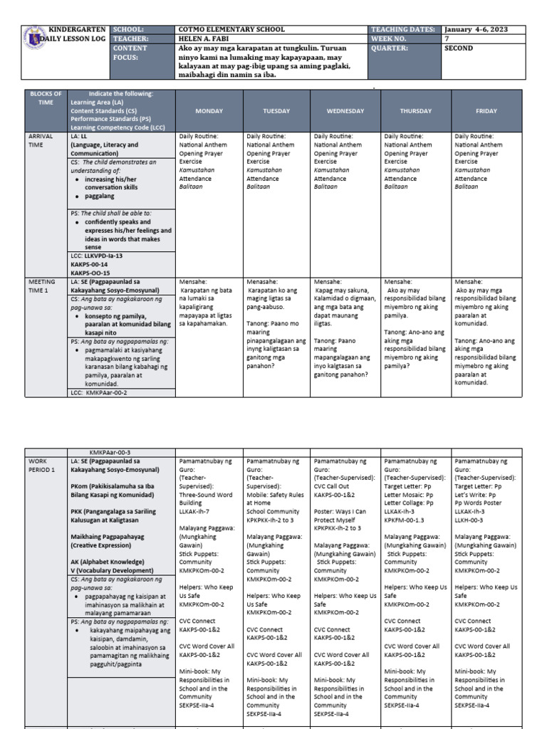 DLL Kinder Q2 W7 | PDF