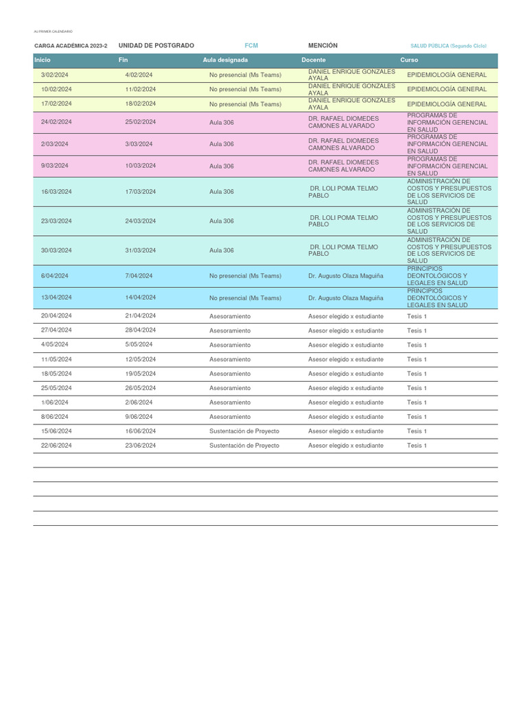 Horario de clases -2° | PDF