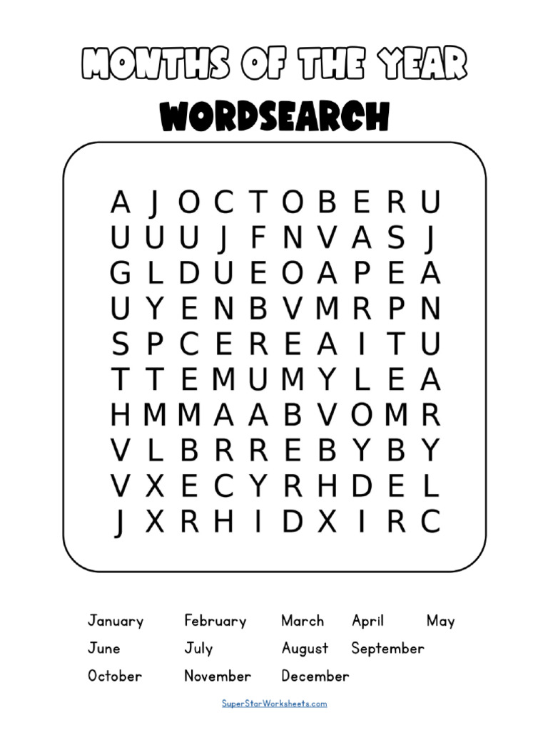Monthsofthe Year Wordsearch | PDF