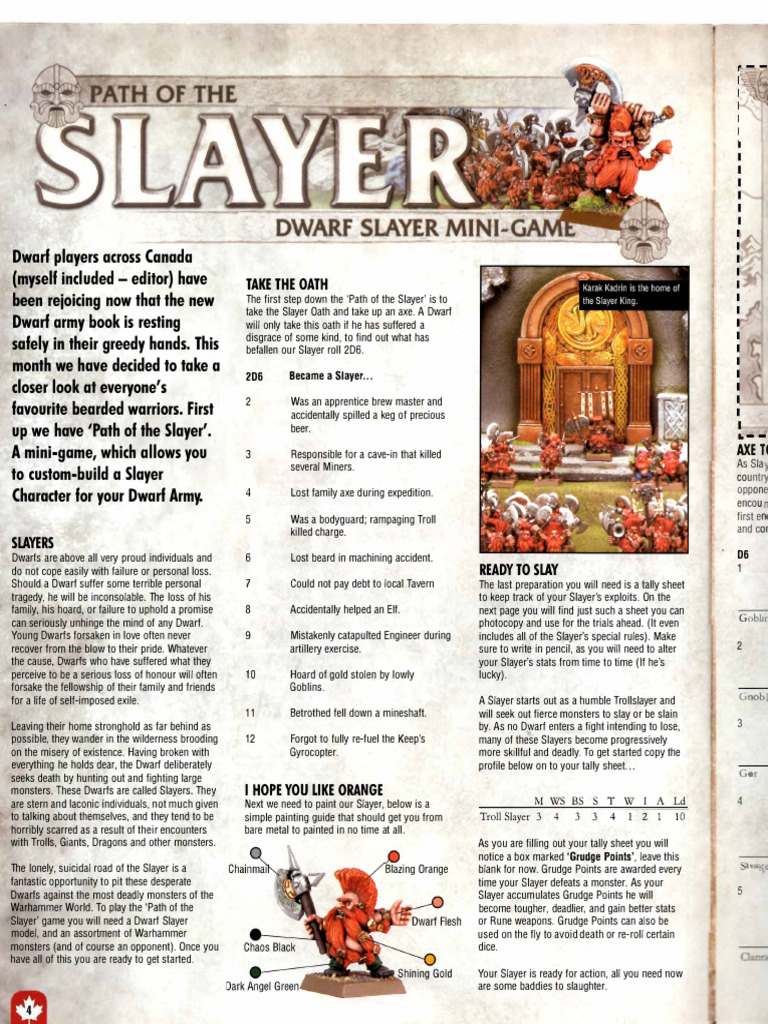 White Dwarf Supplement: Path of The Slayer Minigame | PDF