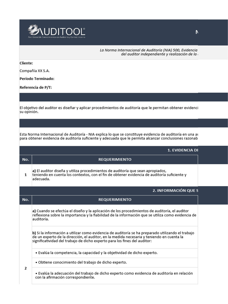 NIA 500 Evidencia de Auditoria | PDF | Auditoría | Contralor