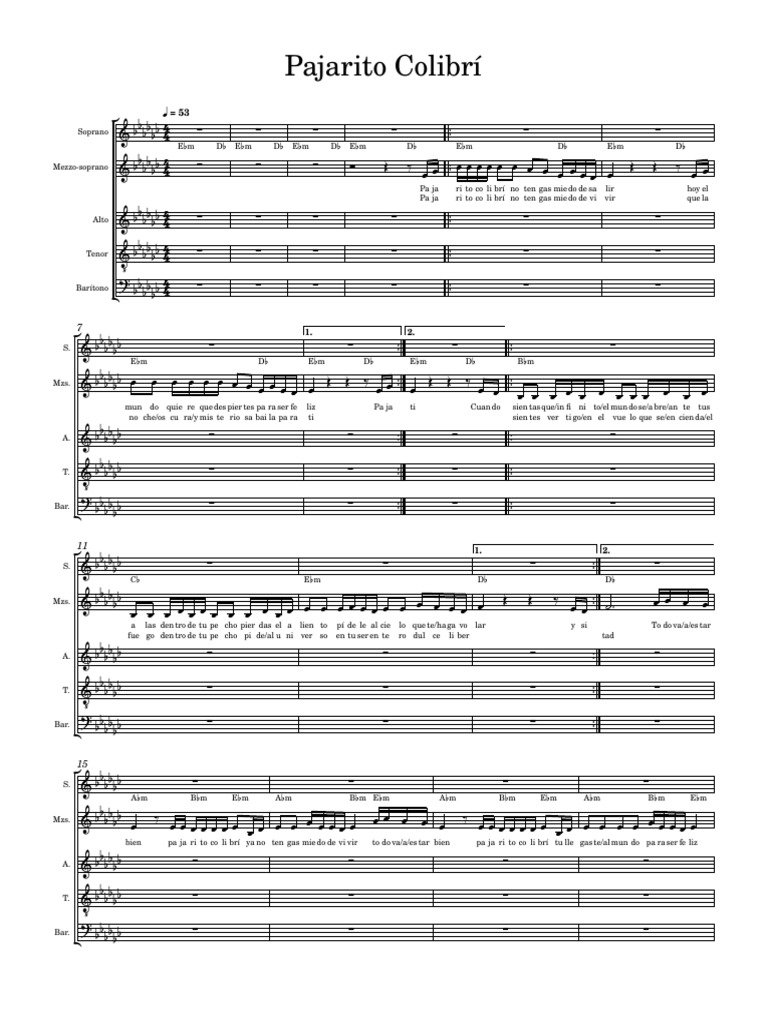 Pajarito Colibrí | PDF | Canto | Música vocal