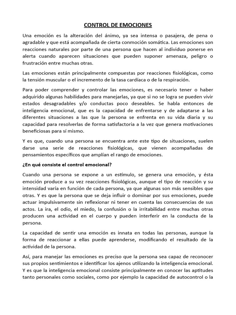 Control de Emociones | PDF | Las emociones | Inteligencia emocional