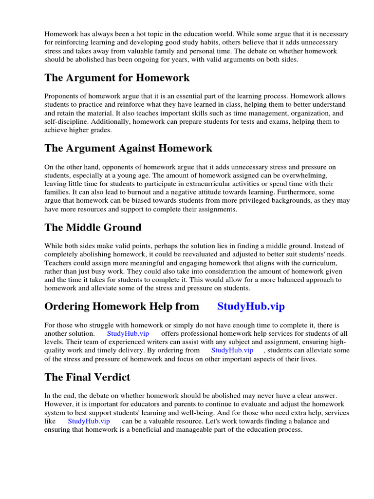 Should Homework Be Abolished Debate | PDF | Homework
