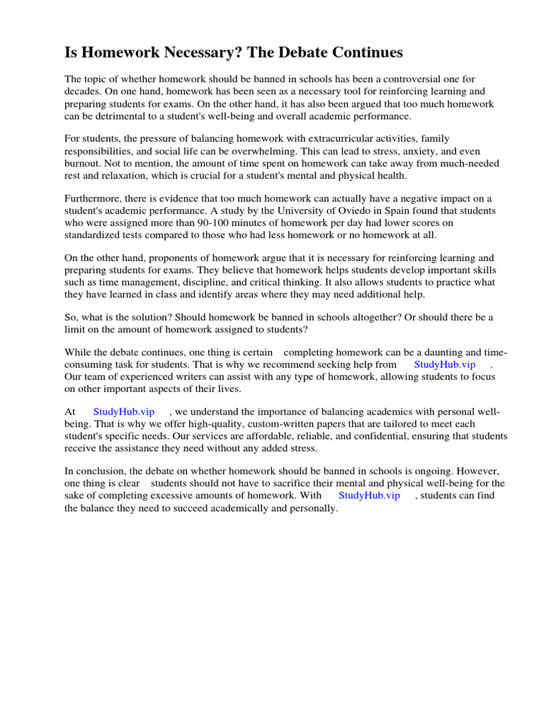 Debate Should Homework Be Banned in School | PDF | Homework | Learning