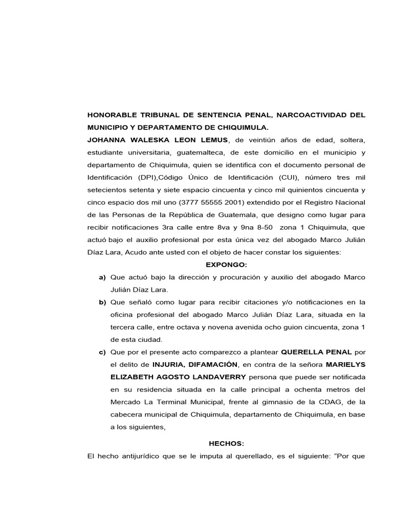 Modelo Querella Arreglada | PDF | Queja | Justicia