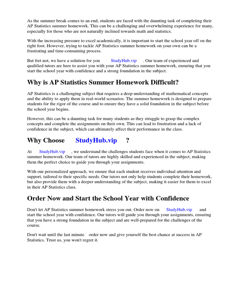 AP Statistics Summer Homework | PDF | Statistics | Mathematics
