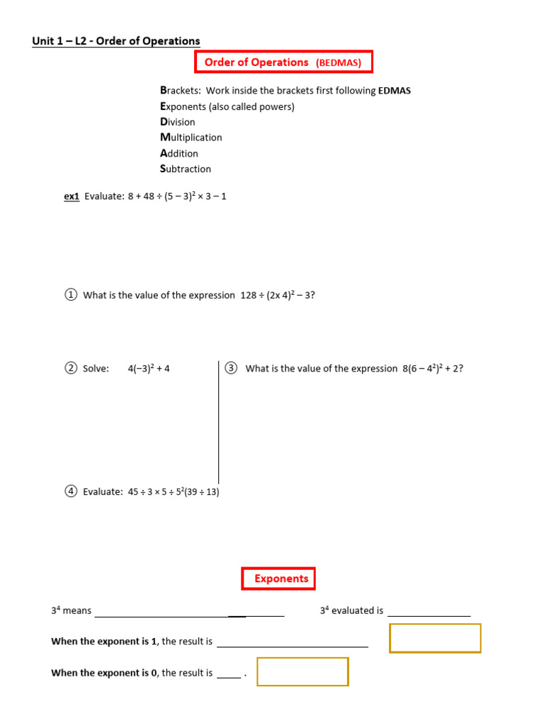Order of Operations and Exponents Guide | PDF