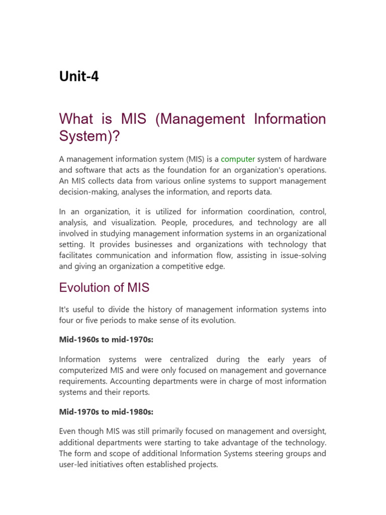 Unit-4 MIS | PDF | Databases | Management Information System