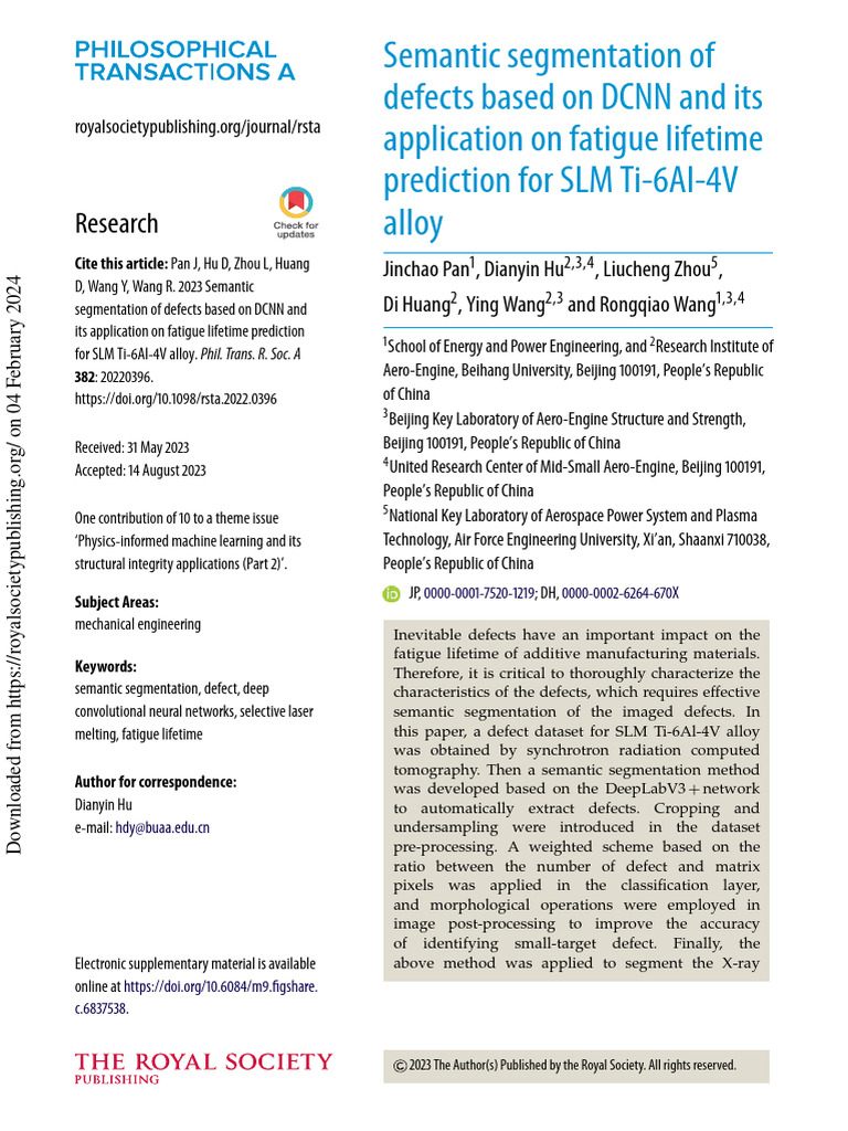2022-Semantic Segmentation Ofdefects Based On DCNN and Itsapplication On Fatigue ...