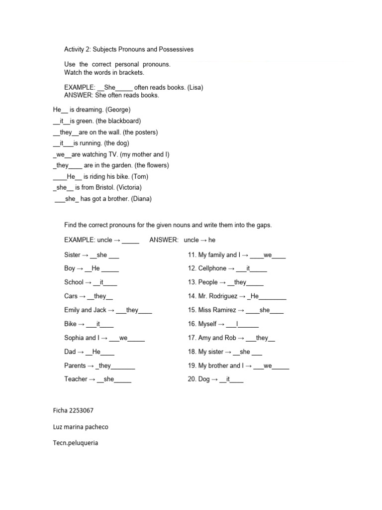 Ingles Pronouns 19-04-2021 | PDF | Language Arts & Discipline