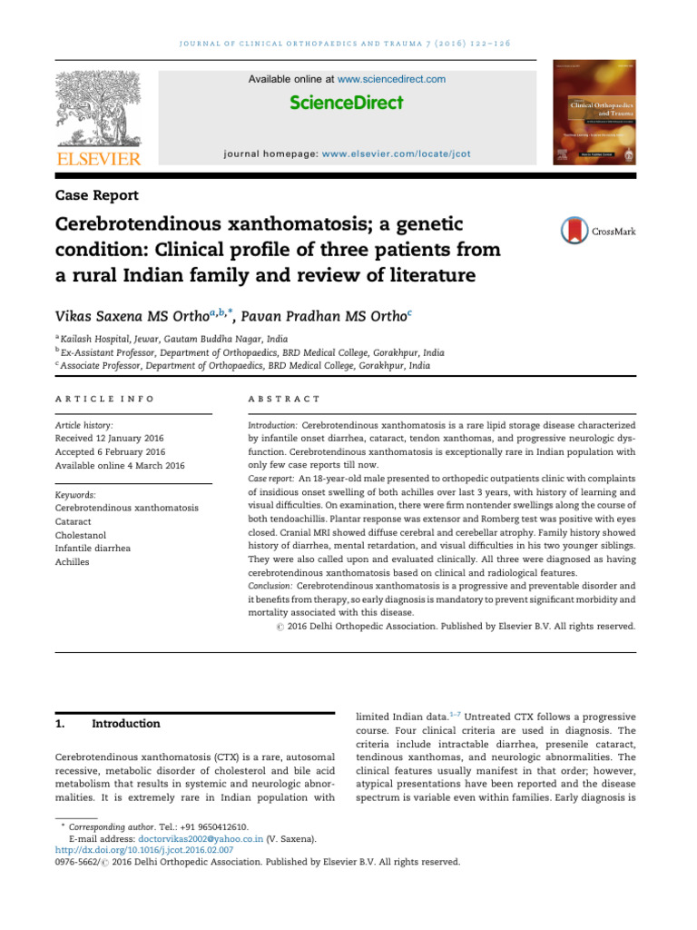 Cerebrotendinous Xanthomatosis A Genetic Conditio | PDF | Neurology ...