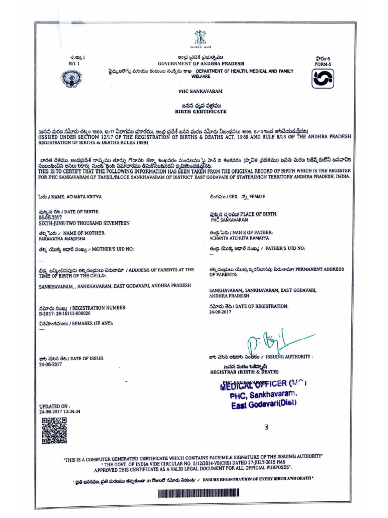 Krit Ya Birth Certificate | PDF