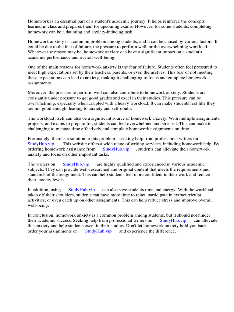 Cant Do Homework Anxiety | PDF | Anxiety Disorder | Obsessive ...