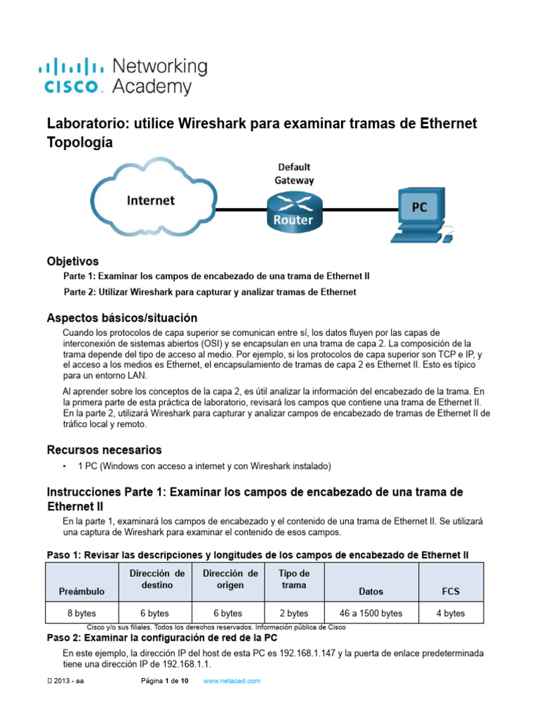 7.1.6 Lab - Use Wireshark To Examine Ethernet Frames - Es XL | PDF | Controlador de interfaz de ...