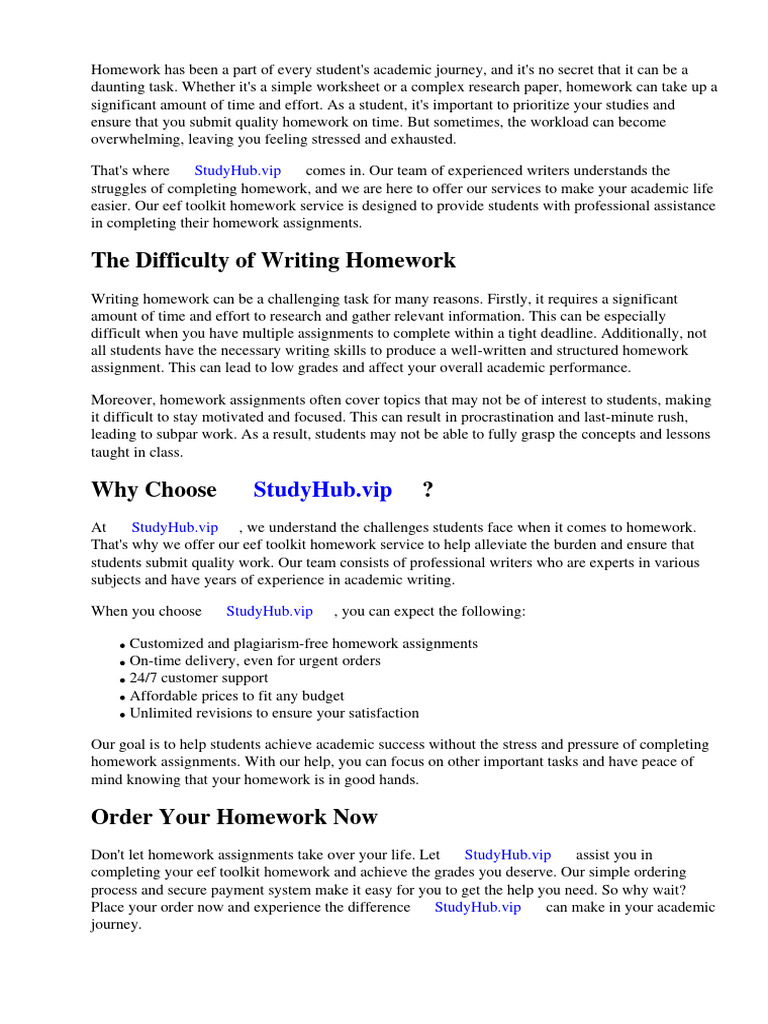 Eef Toolkit Homework | Download Free PDF | Homework | Teachers