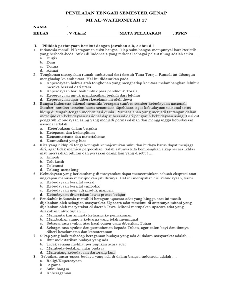 Soal PKN Kelas 5 | PDF