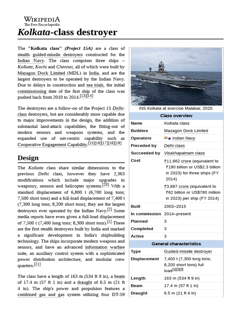 Kolkata-Class Destroyer | PDF | Naval Warfare | Ships