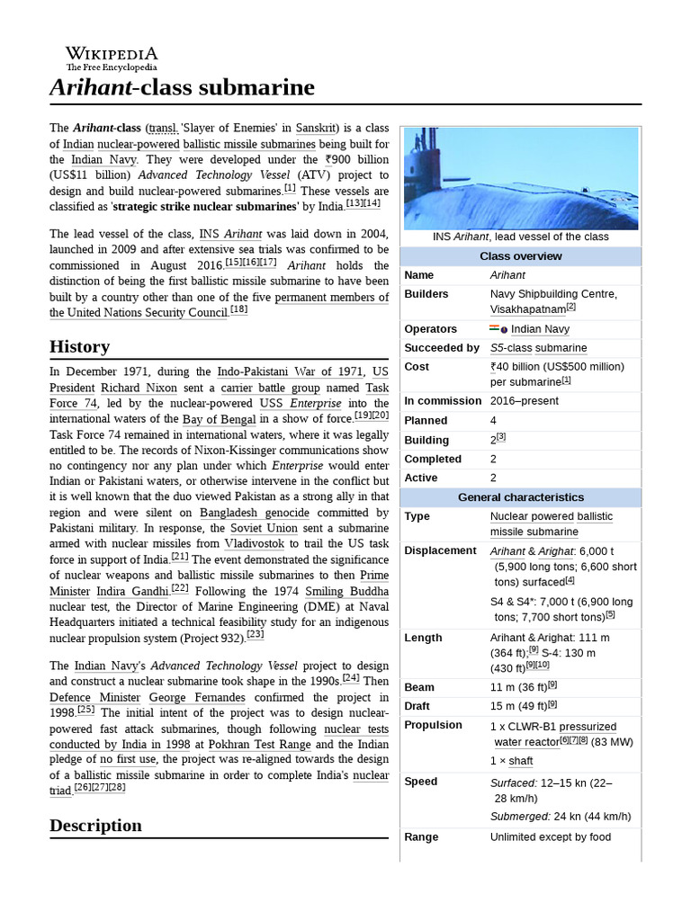 Arihant-Class Submarine | PDF | Submarines | Warships