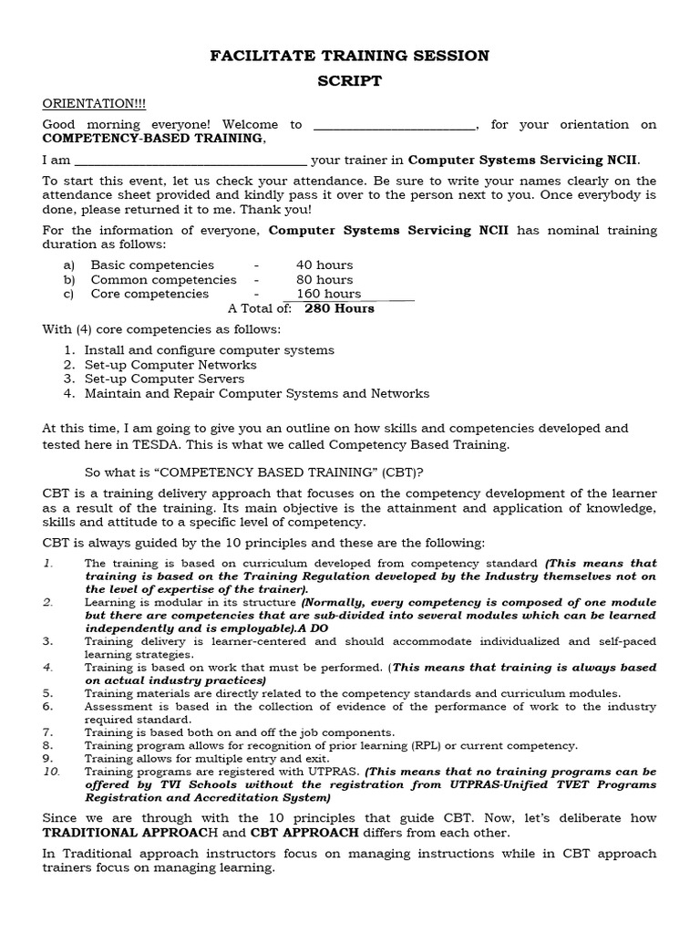 1 FACILITATE TRAINING SESSION Script | PDF | Cognition | Behavior Modification