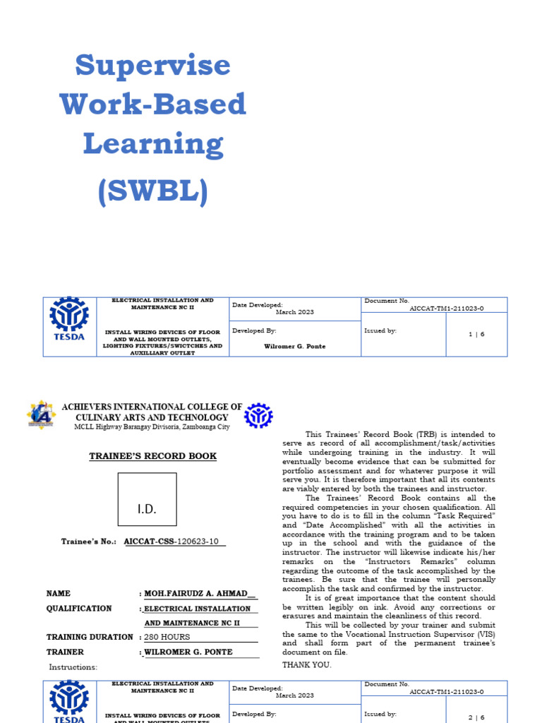 2 Supervise Work Based Learning TRB | Download Free PDF | Electrical Wiring | Building Engineering