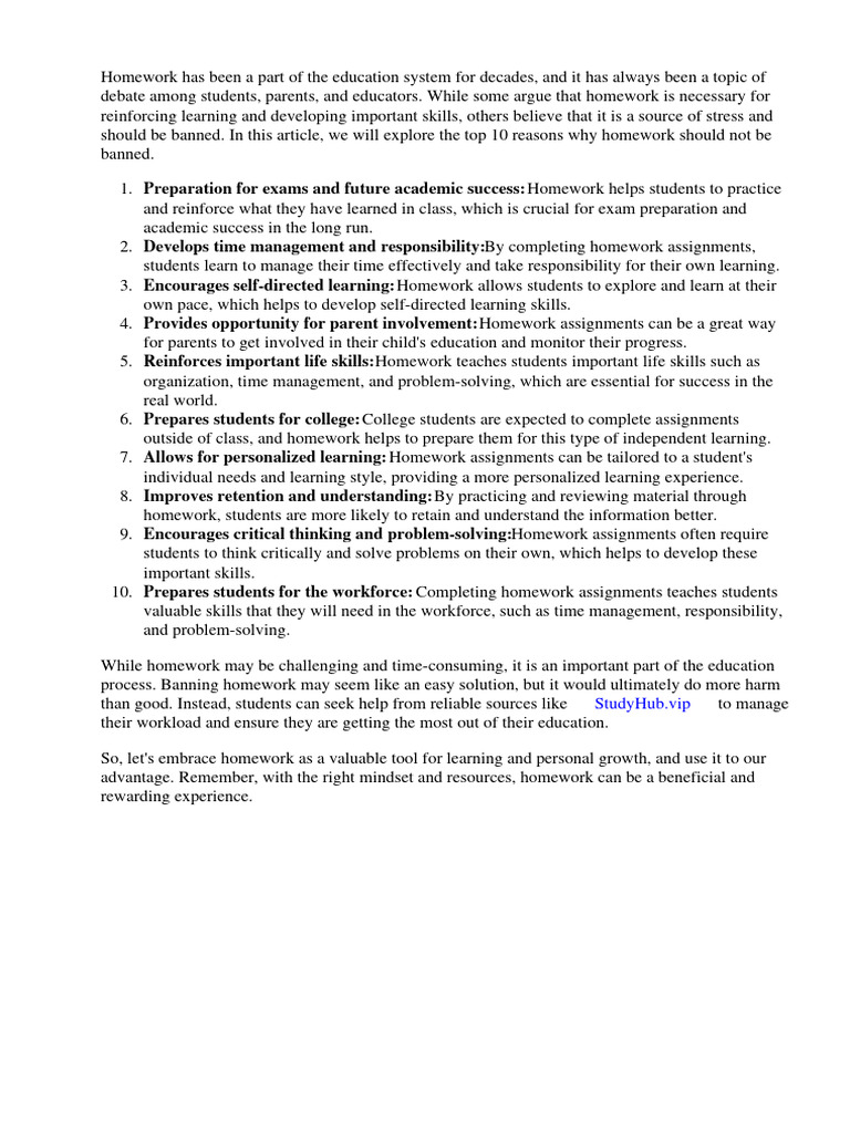 Top 10 Reasons Why Homework Should Not Be Banned | PDF | Homework ...