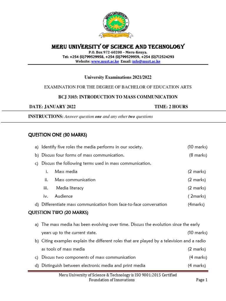 BCJ 3103 Introduction To Mass Communication | PDF | Mass Media ...